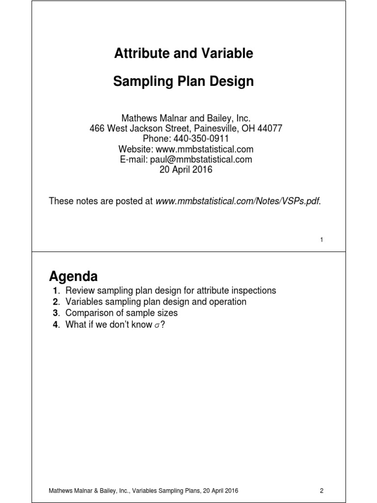 Attribute and Variable Sampling Plan Design | PDF | Sample Size ...
