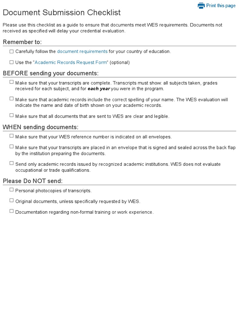 Document Submission Checklist: Remember To | PDF