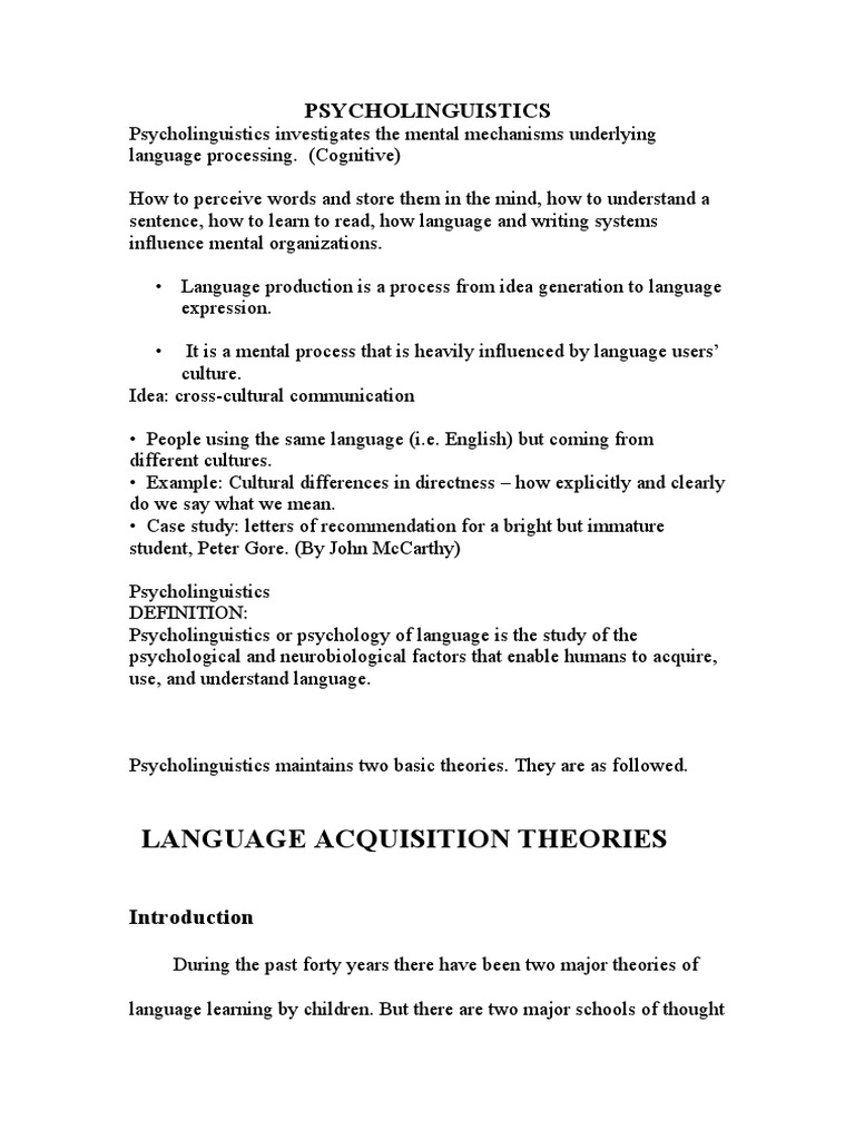 Psycholinguistics and Its Theories PDF | PDF | Psycholinguistics ...