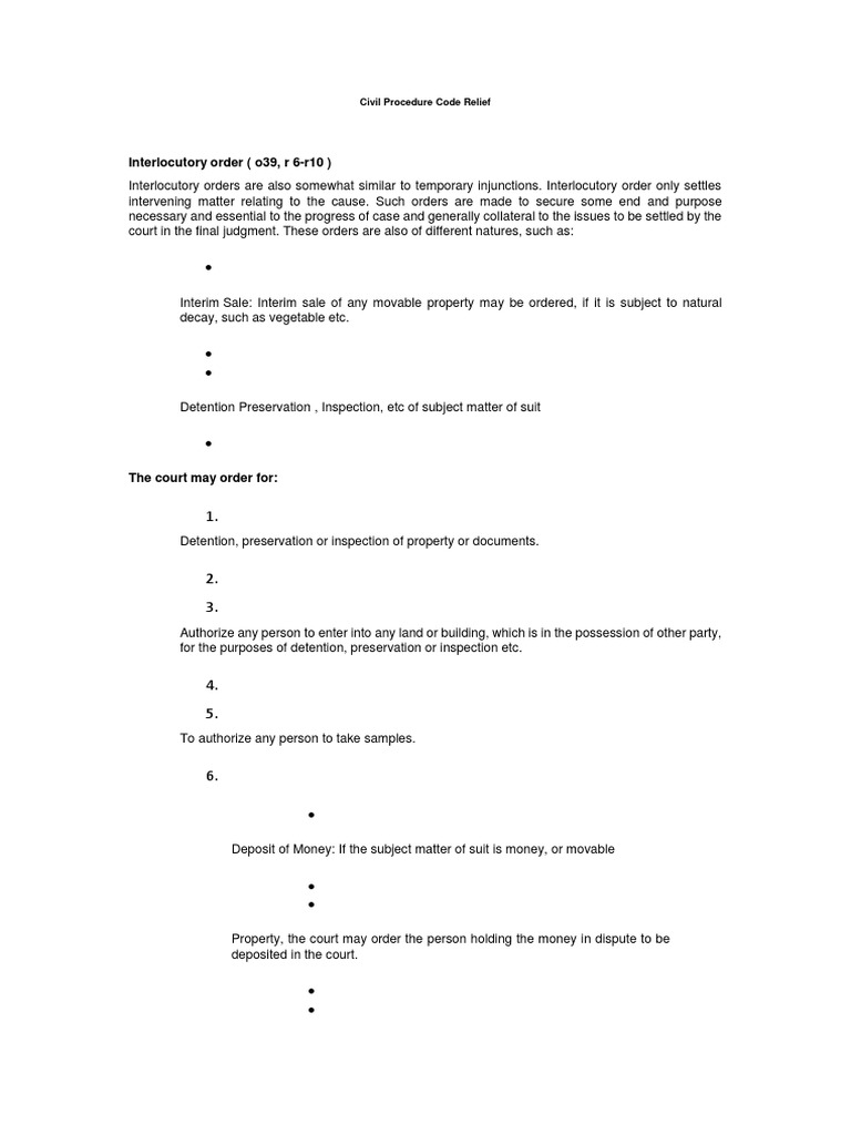 Interlocutory Order (O39, R 6-r10) : Civil Procedure Code Relief | PDF