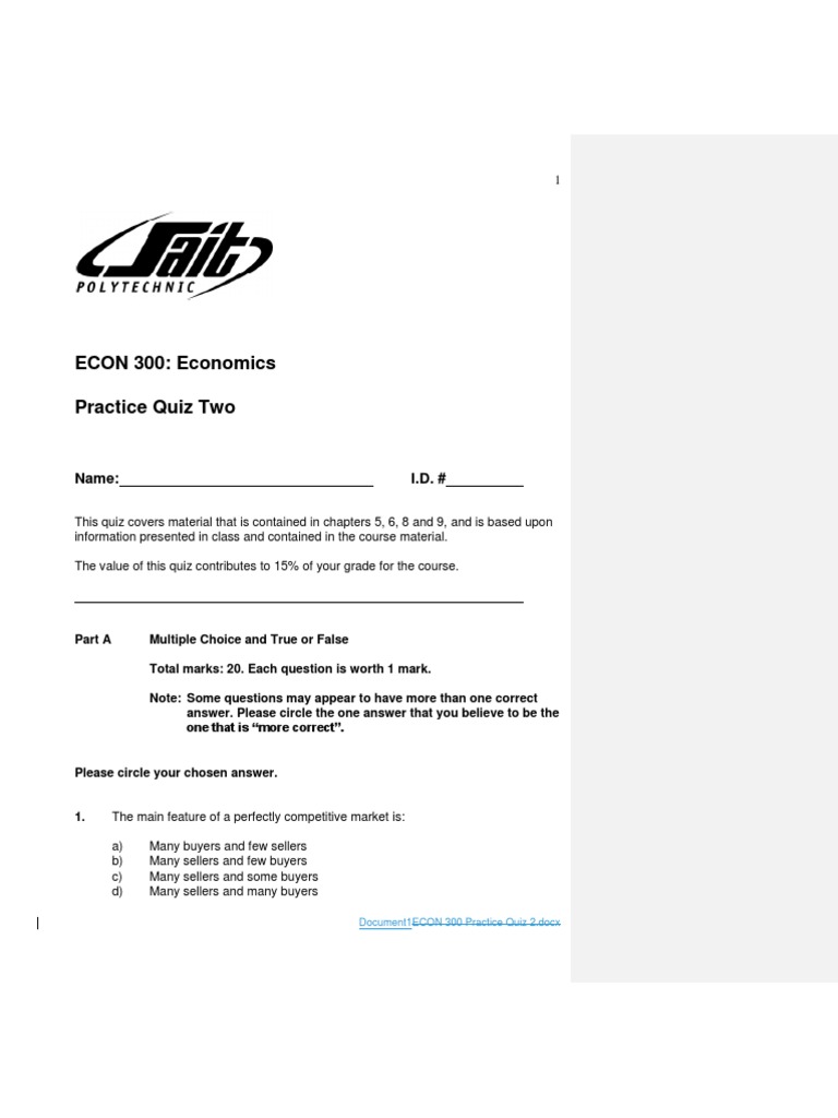 ECON 300 Practice Quiz Two | PDF | Gross Domestic Product | Oligopoly