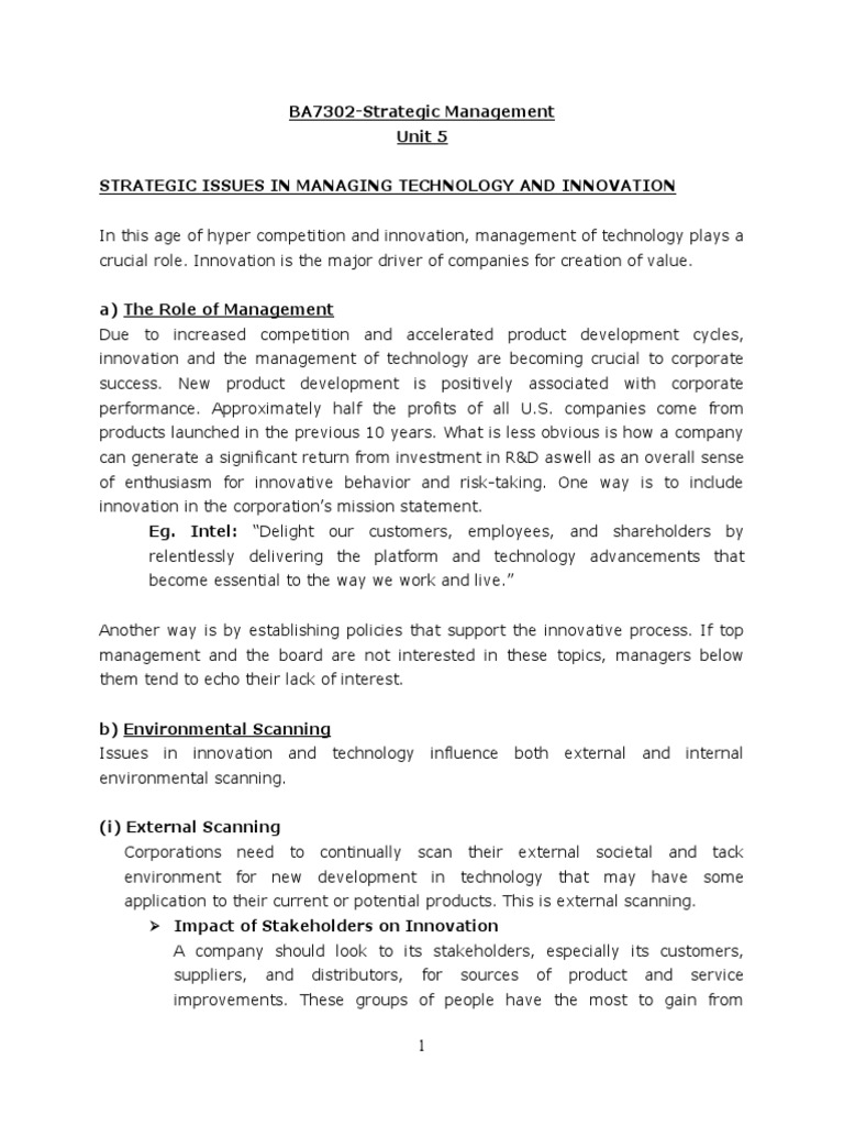 BA7302-Strategic Management Unit 5 Strategic Issues in Managing ...