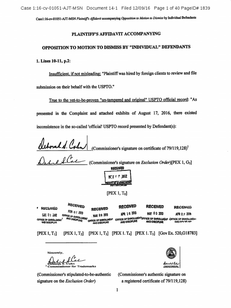 PRO SE PLAINTIFF'S AFFIDAVIT: BANG-ER SHIA V. UNITED STATES PATENT AND ...