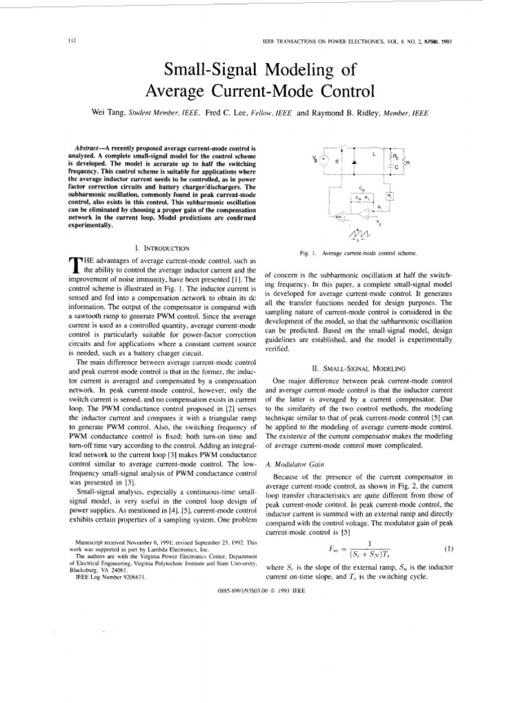 Average Current Mode Control Pdf Pdf Electrical Network