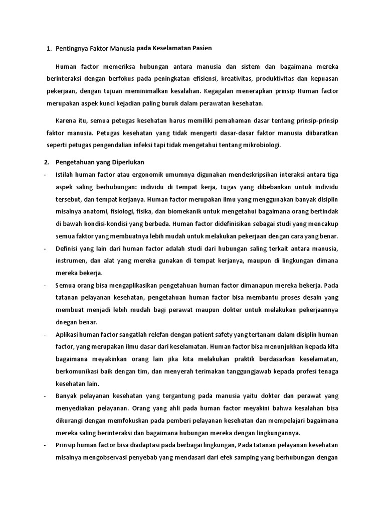 Pengaruh Faktor Lingkungan Dan Manusia Pada Keselamatan Pasien | PDF