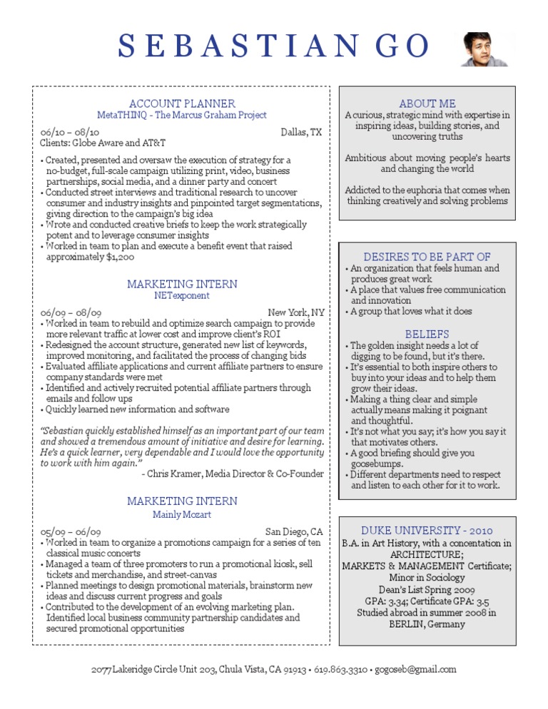 Sebastian Go: Account Planner About Me | PDF | Marketing | Business ...