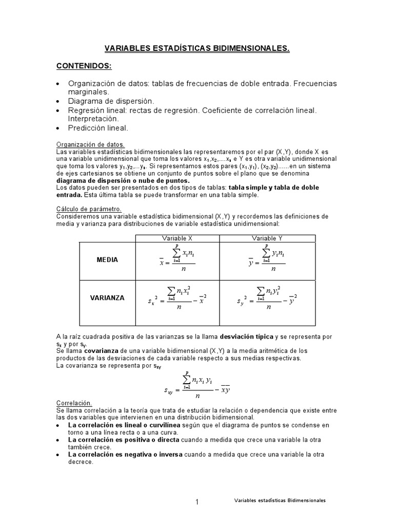 Variables Estadisticas Bidimensionales | PDF | Correlación y ...