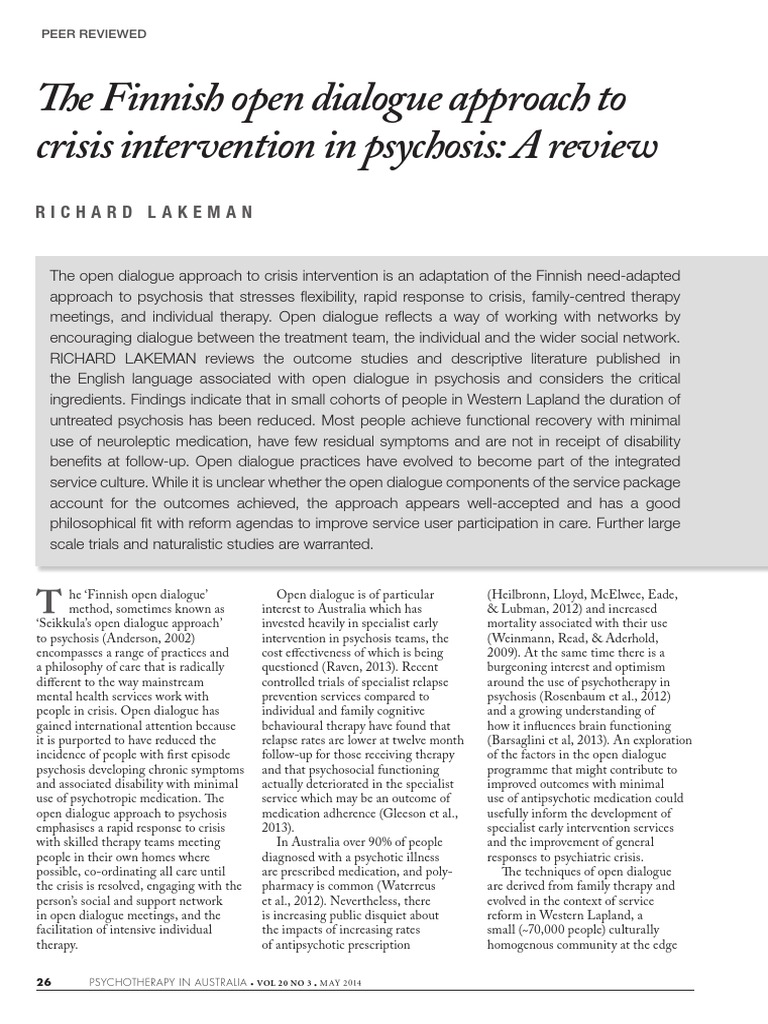 The Finnish Open Dialogue Approach To PDF | PDF | Psychosis | Antipsychotic