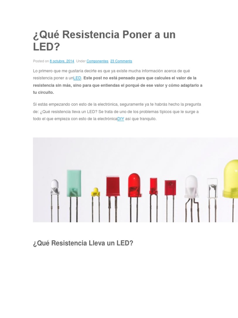 Qué Resistencia Poner A Un LED | PDF | Resistencia Eléctrica y ...