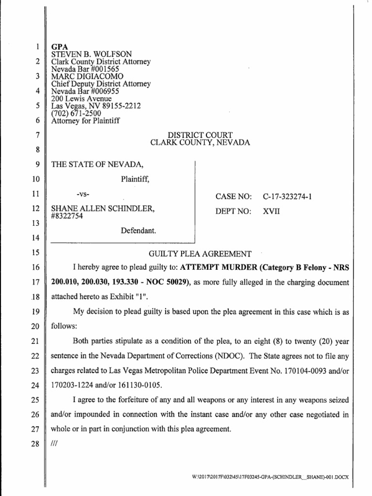Shane Schindler's Plea Agreement | PDF