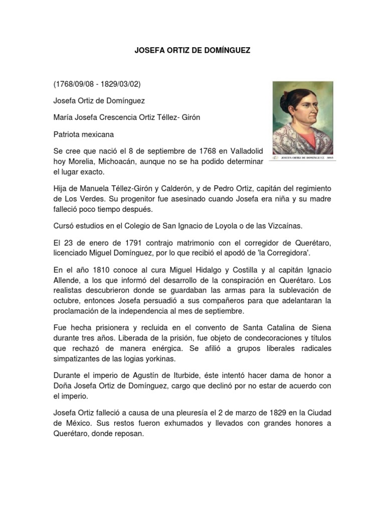 Josefa Ortiz de Domínguez | PDF | Antiguas colonias españolas | México