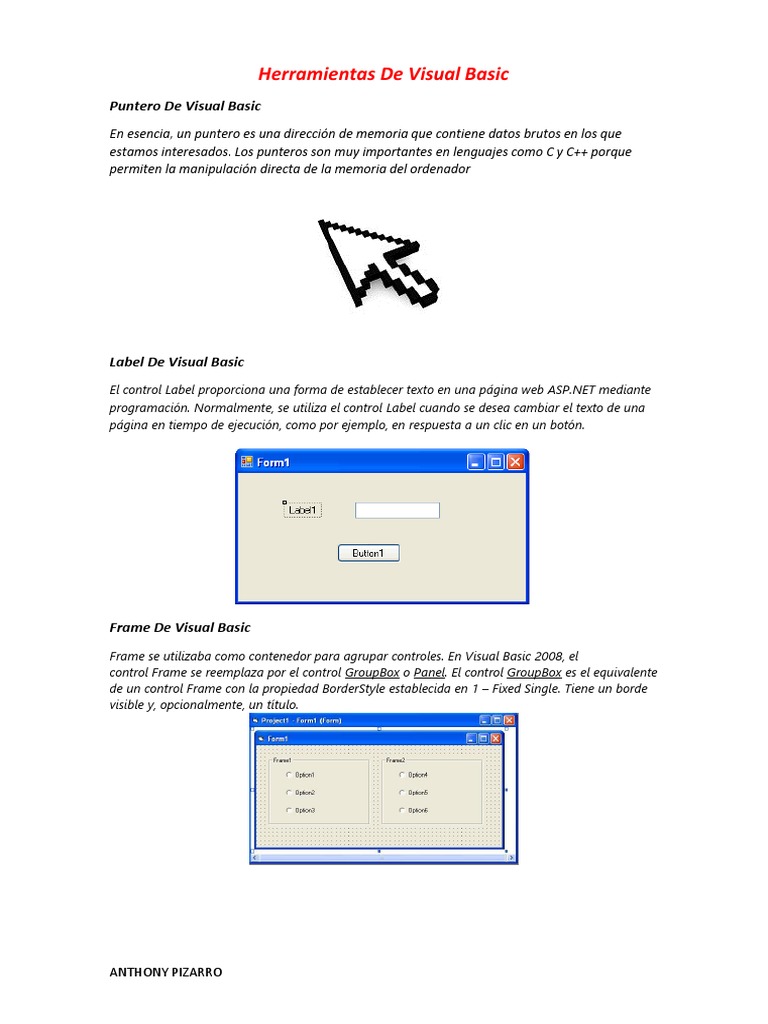 Herramientas de Visual Basic | PDF | Básico | Puntero (Programación de computadora)
