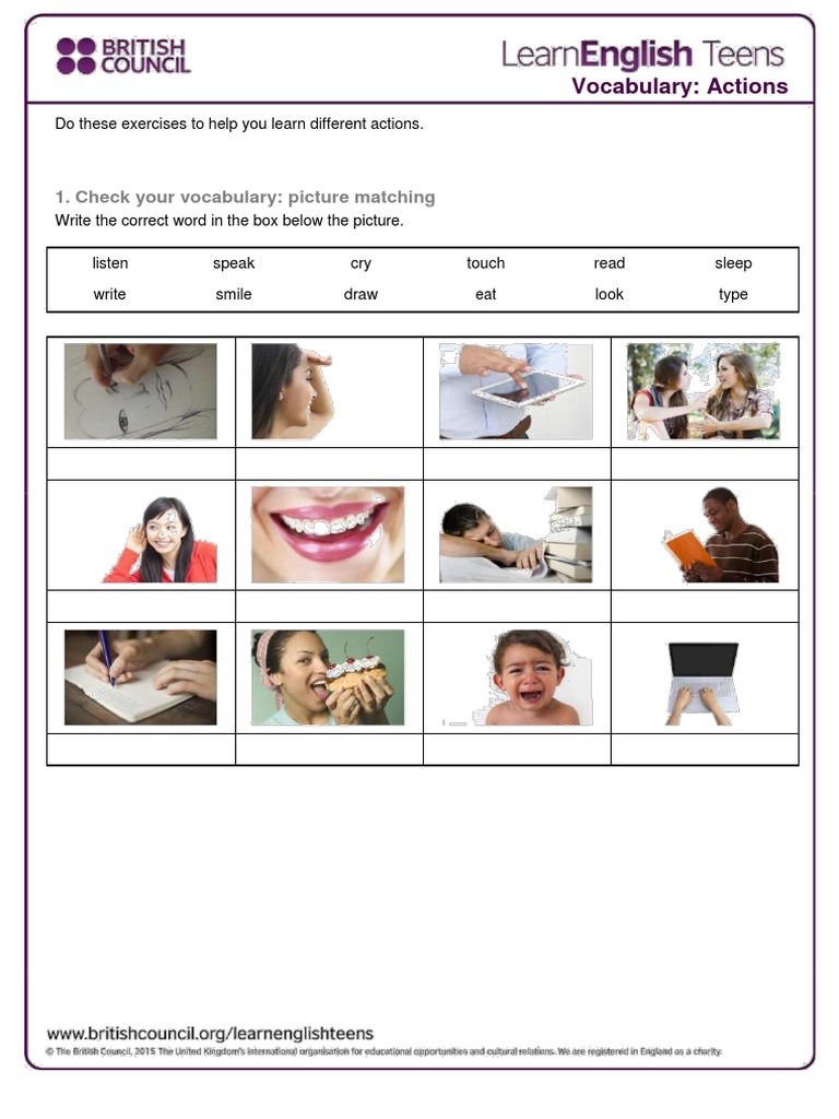 Action Vocabulary Exercises for Teens | PDF