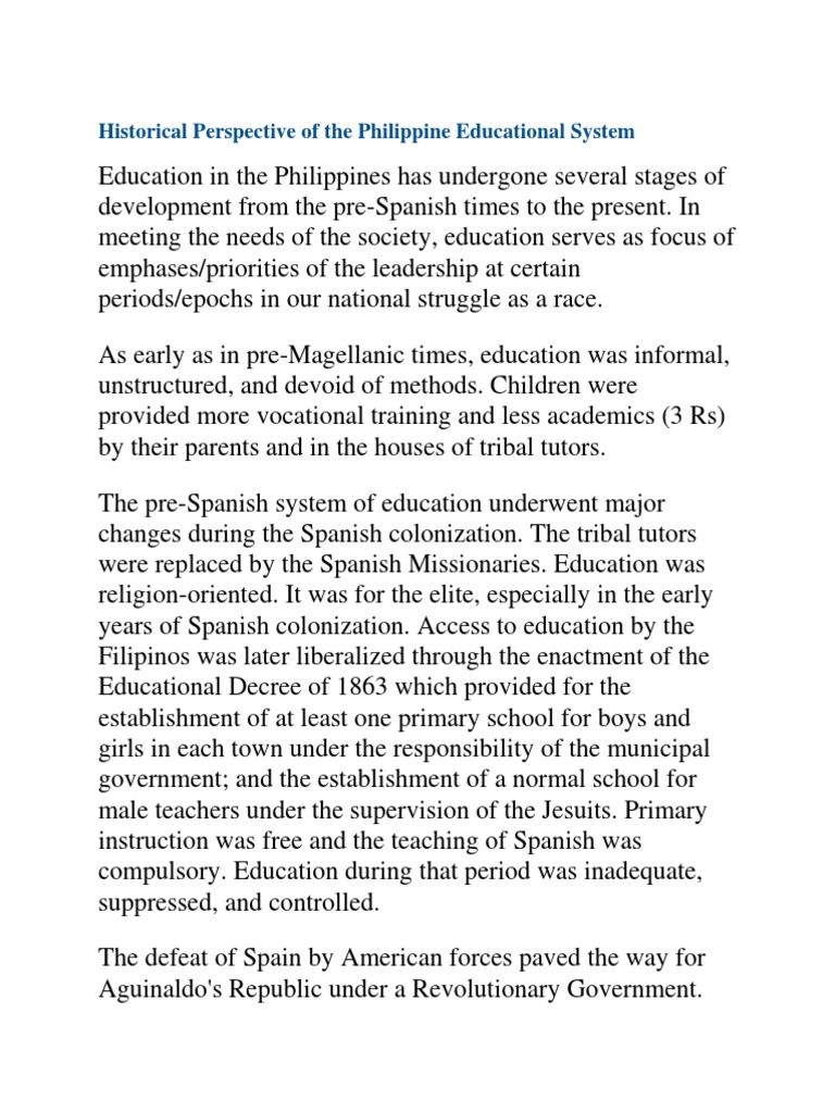 Historical Perspective of The Philippine Educational System | PDF ...