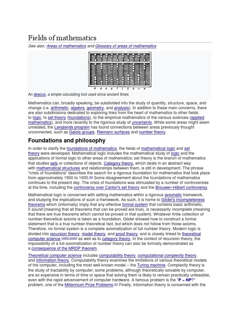 Fields of Mathematics: Foundations and Philosophy | PDF | Computability Theory | Mathematical Logic