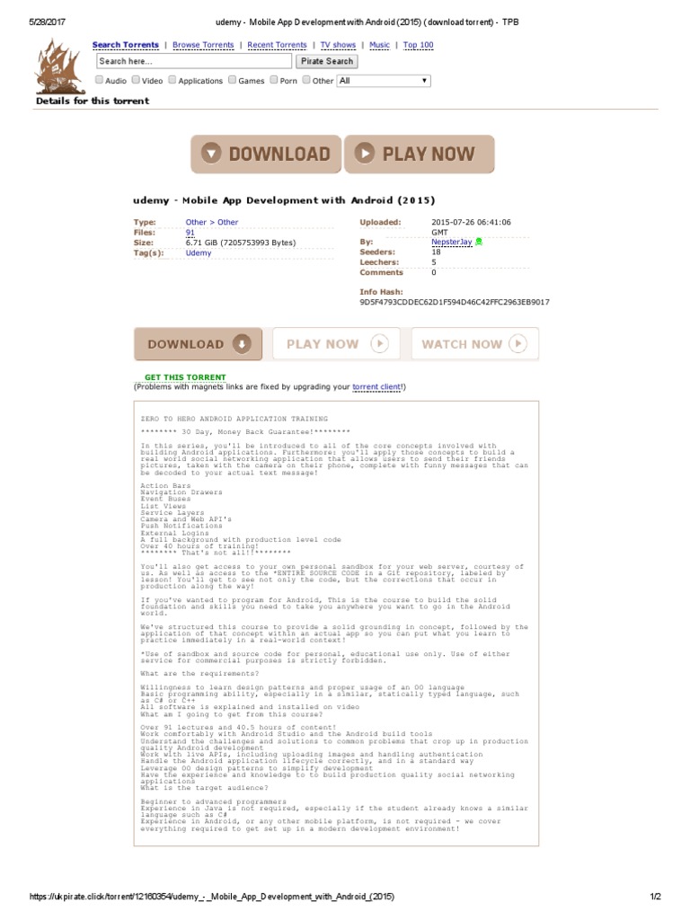 Udemy - Mobile App Development With Android (2015) (Download Torrent ...