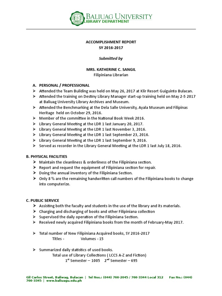 Accomplishment Report Kathy | Libraries | Archive