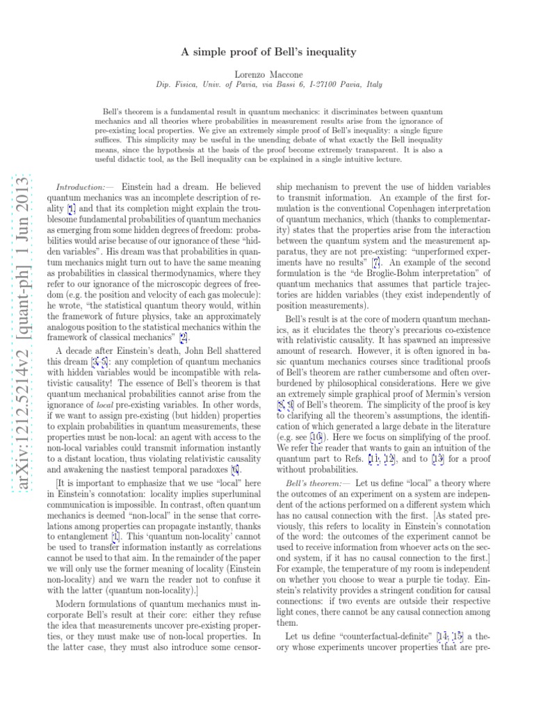 A Simple Proof of Bell's Inequality PDF | PDF