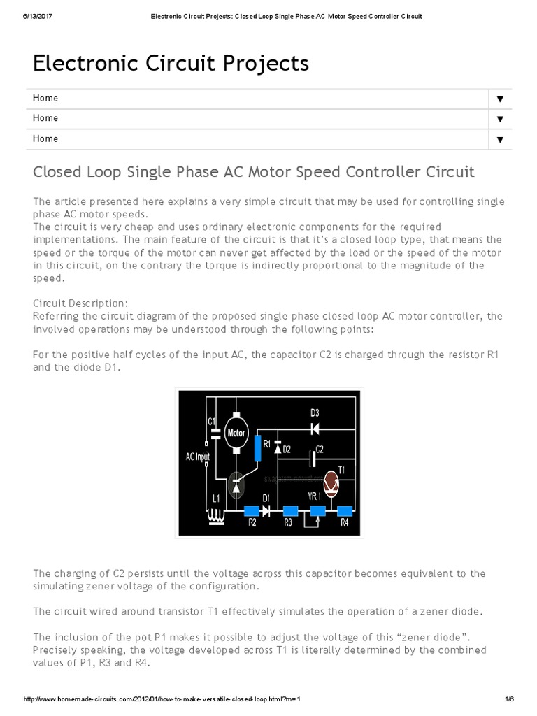 Electronic Circuit Projects - Closed Loop Single Phase AC Motor Speed ...