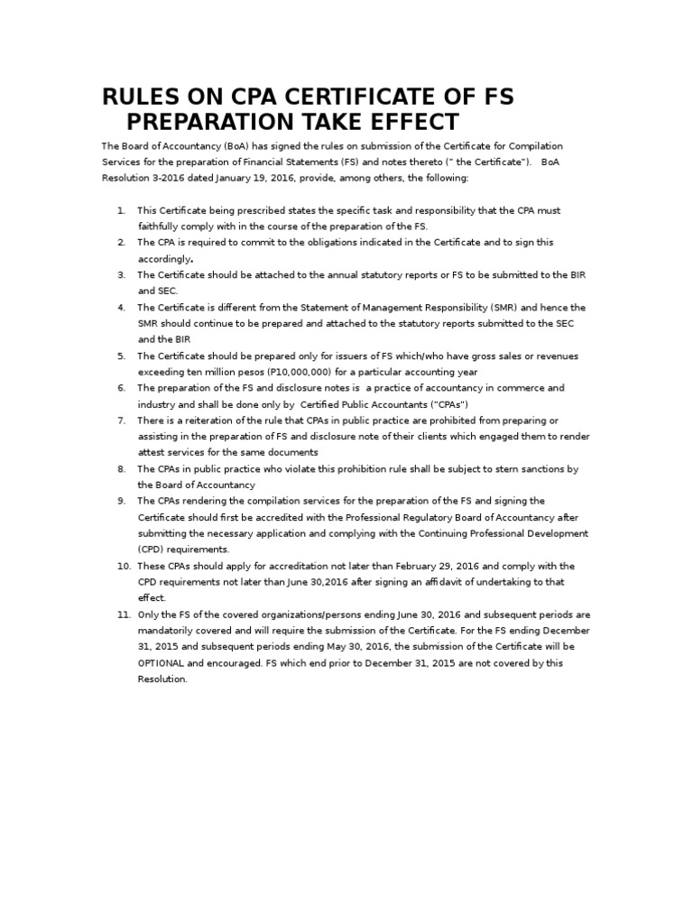 CPA Rules for Financial Statements | PDF | Certified Public Accountant ...
