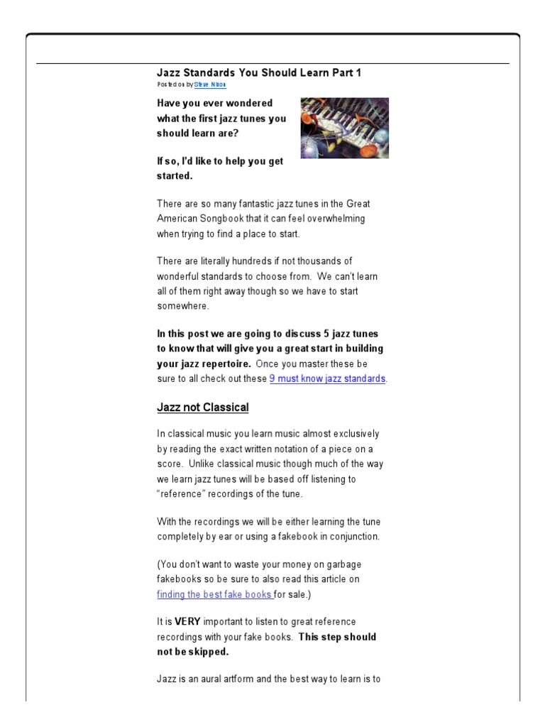 Jazz Standards You Should Learn - Free Jazz Lessons | PDF | Jazz ...