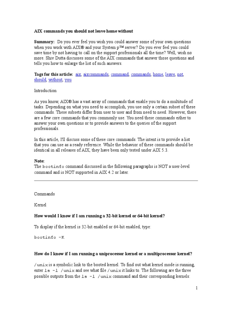 Aix Commands You Should Not Leave Home Without Pdf 64 Bit Computing Kernel Operating System 9946