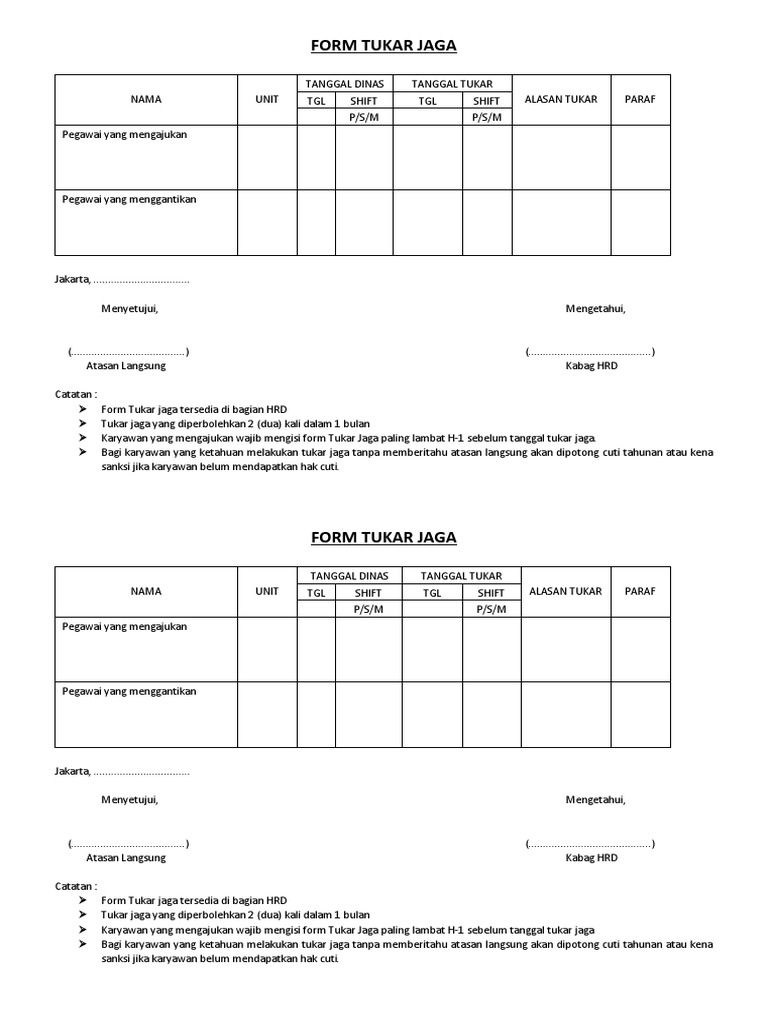 Form Tukar Jaga | PDF