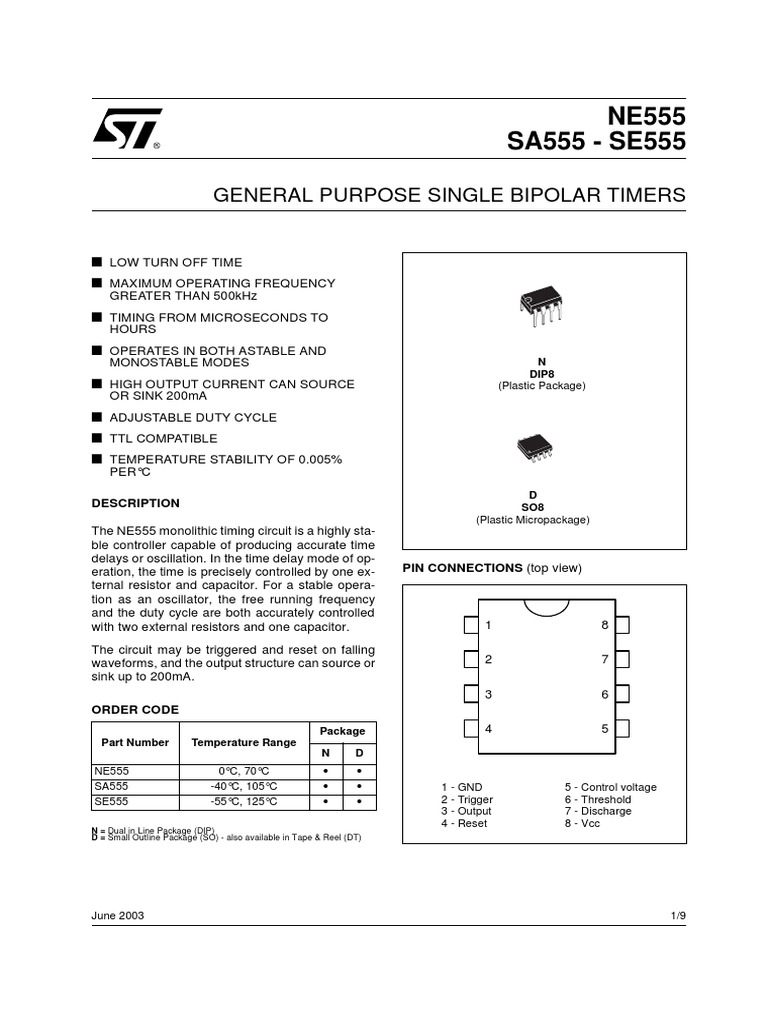 NE555 SA555 - SE555: General Purpose Single Bipolar Timers | PDF ...