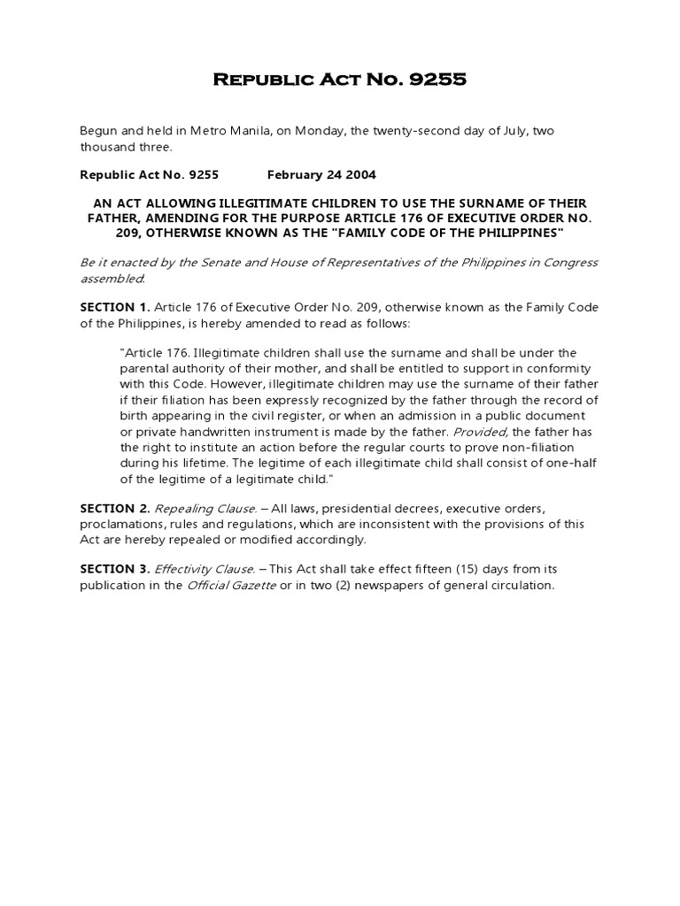 Ra 9255 | PDF | Consul (Representative) | Repeal