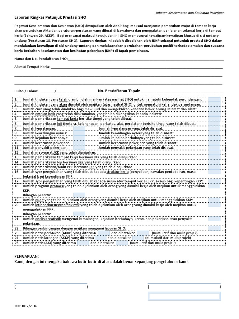 Form - LPRN Ringkas Petunjuk Prestasi SHO | PDF