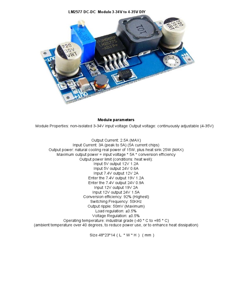 LM2577 DC-DC Module 3-34V To 4-35V DIY | PDF | Battery Charger | Power ...