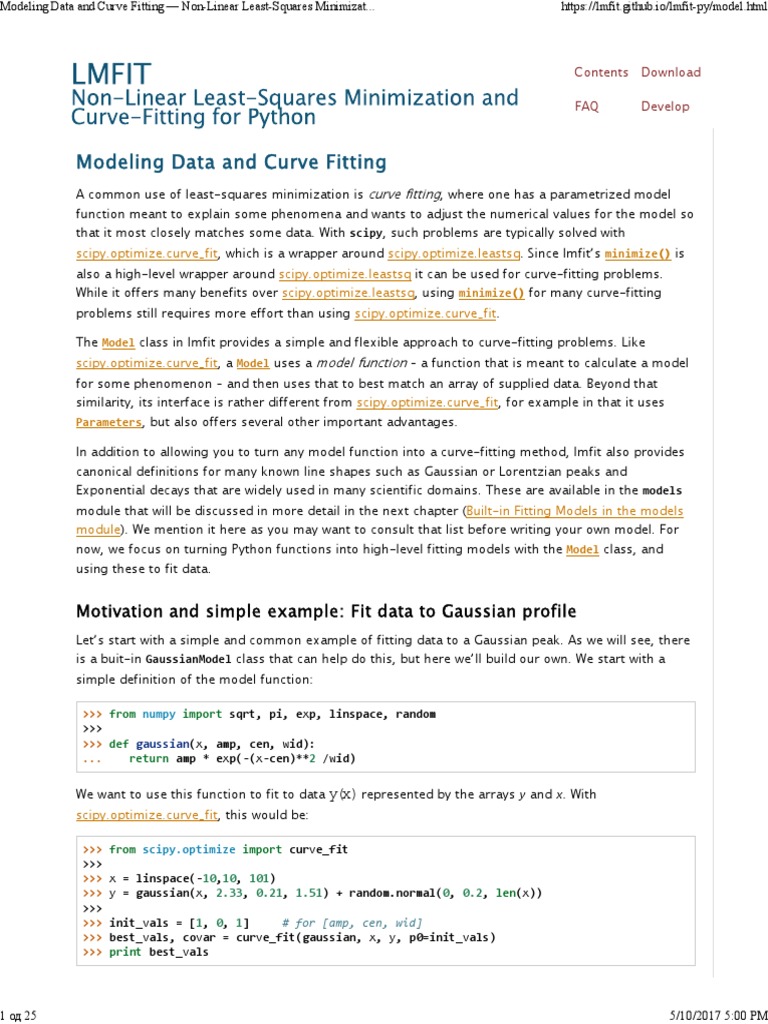 Modeling Data And Curve Fitting Non Linear Least Squares Minimization And Curve Fitting For