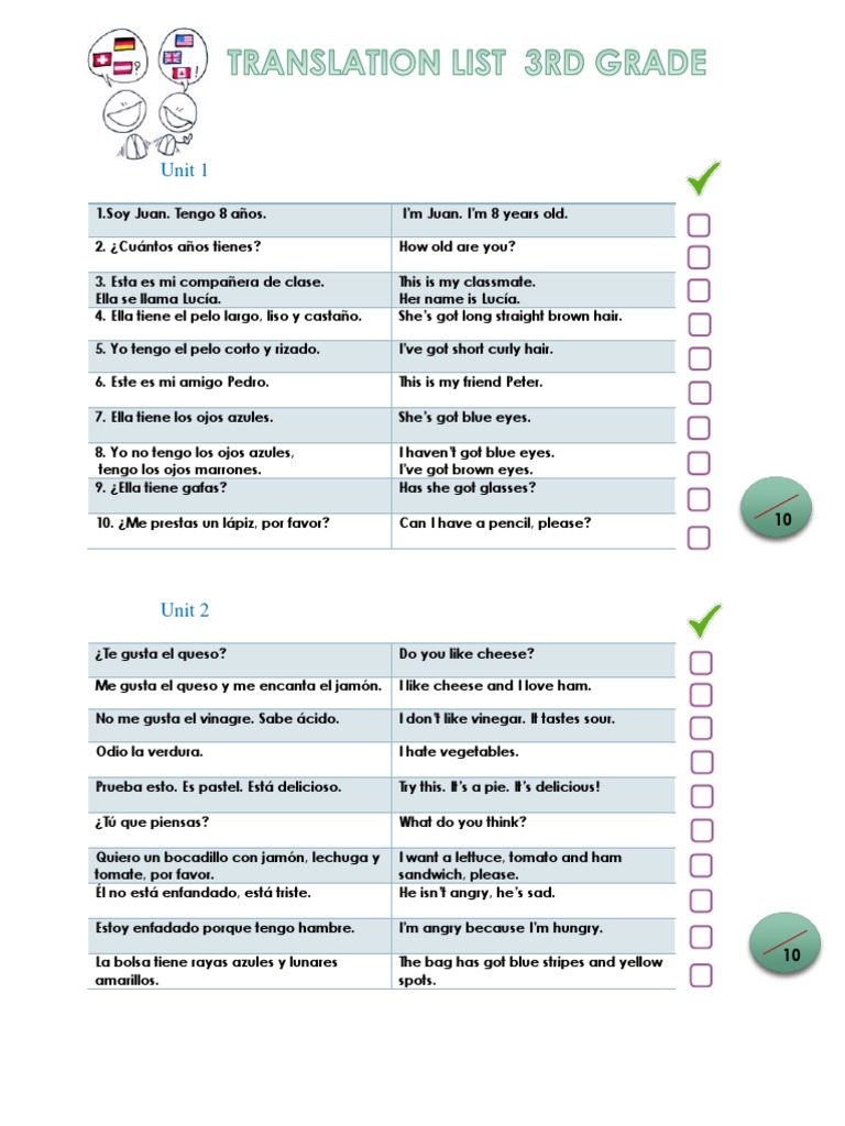 Translation List 3rd Grade | PDF | Ocio