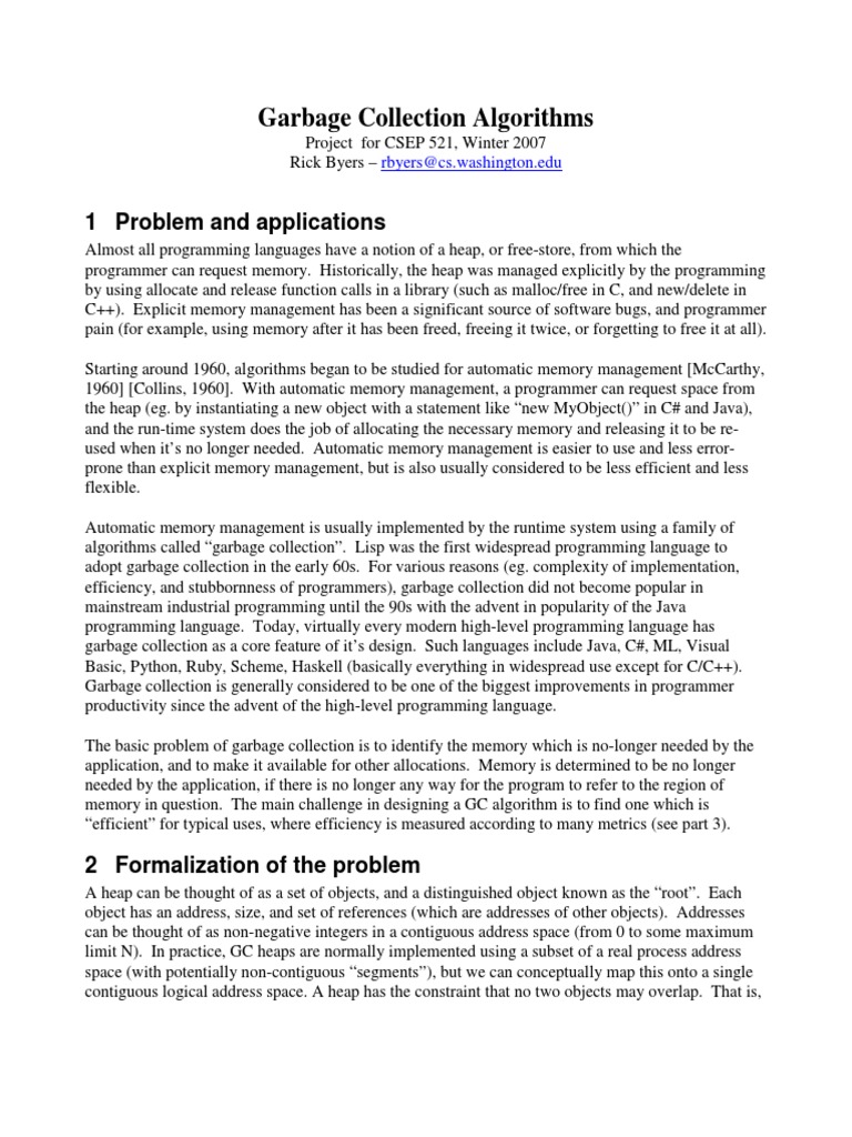 Garbage Collection Algorithms Pdf Operating System Technology Areas Of Computer Science