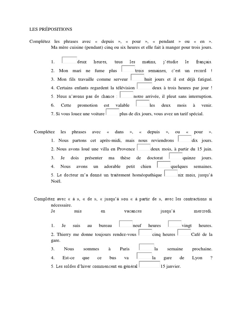 Les Prépositions | PDF | Loisirs