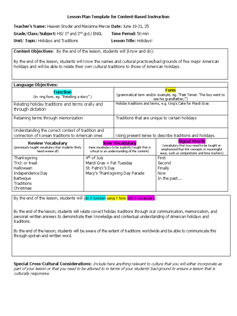 Holiday Lesson Plan 3 | PDF | Educational Assessment | Teachers
