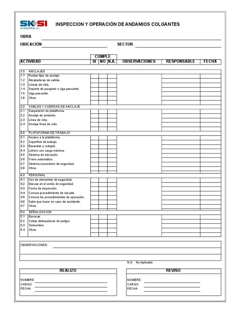 Check List Andamios Colgantes | PDF