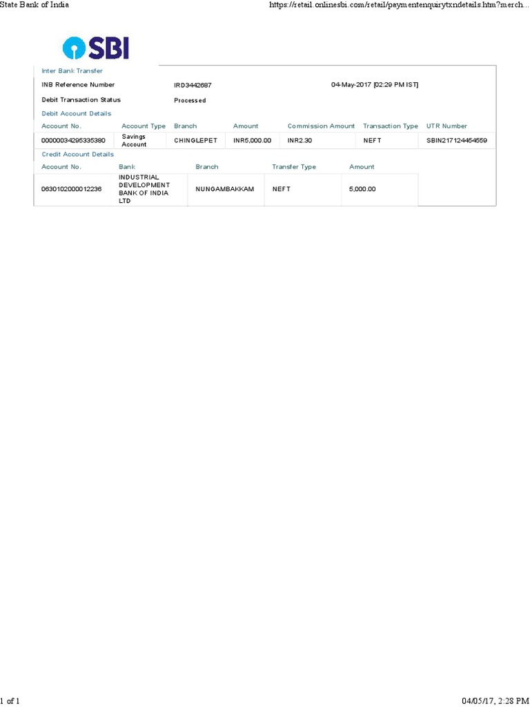 Debit Account Details: Account No. Account Type Branch Amount ...