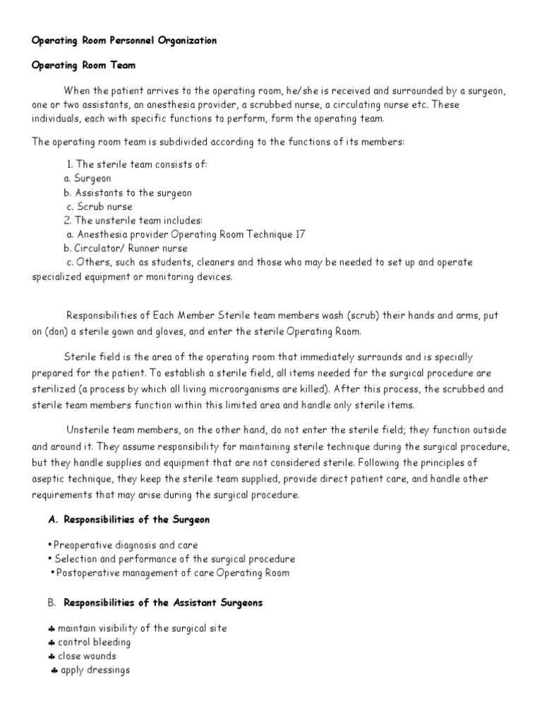 Operating Room Personnel Organization | Operating Theater | Surgery