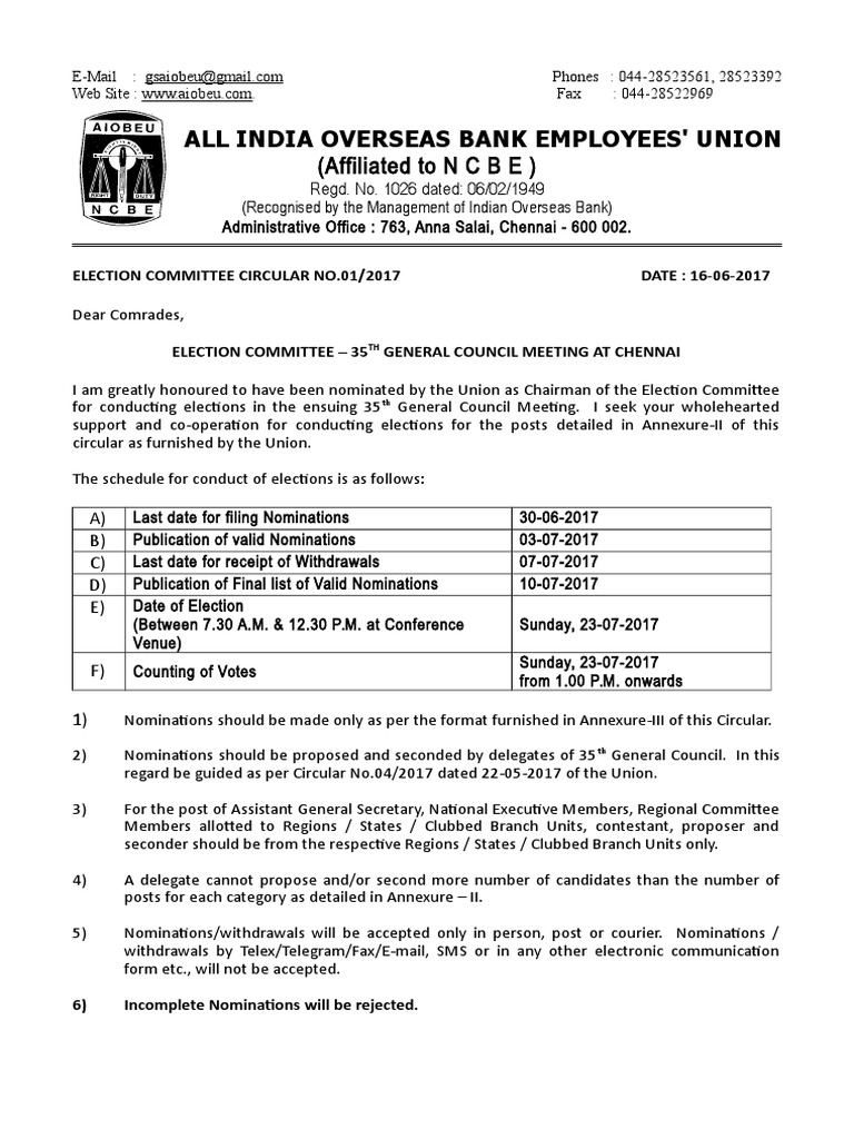 Election Committee Circular | Government | Politics