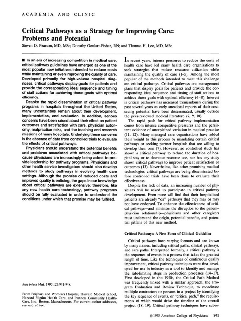 Critical Pathways As A Strategy For Improving Care | PDF | Patient ...