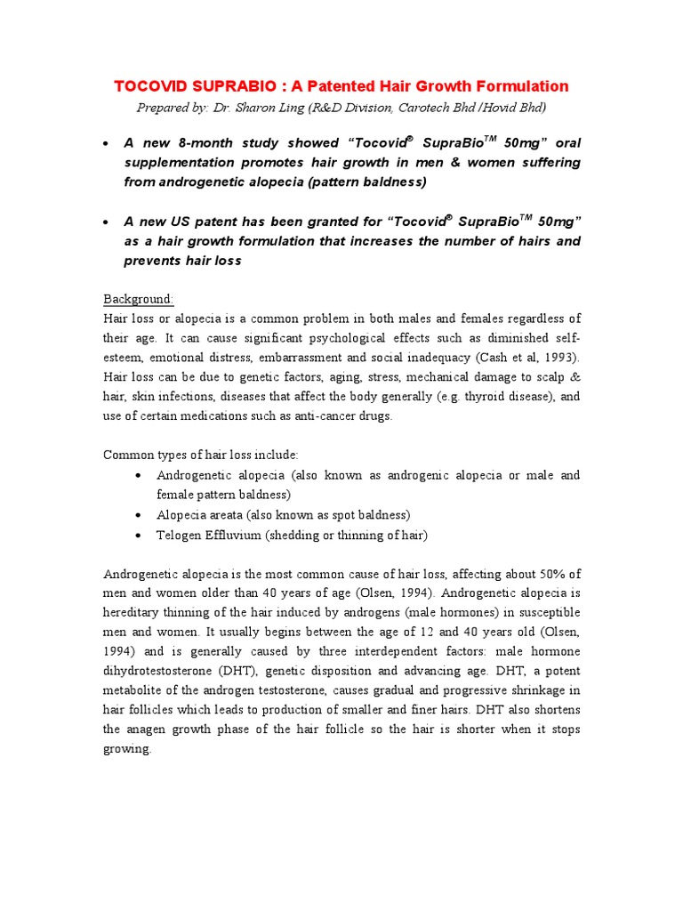 Tocomin SupraBio - Hair Growth Study | PDF | Hair Loss | Medical ...