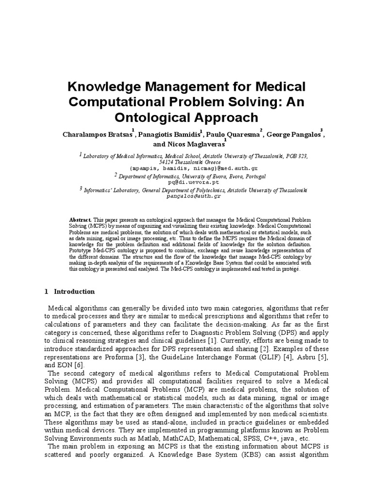 Knowledge Management For Medical Computational Problem Solving: An ...