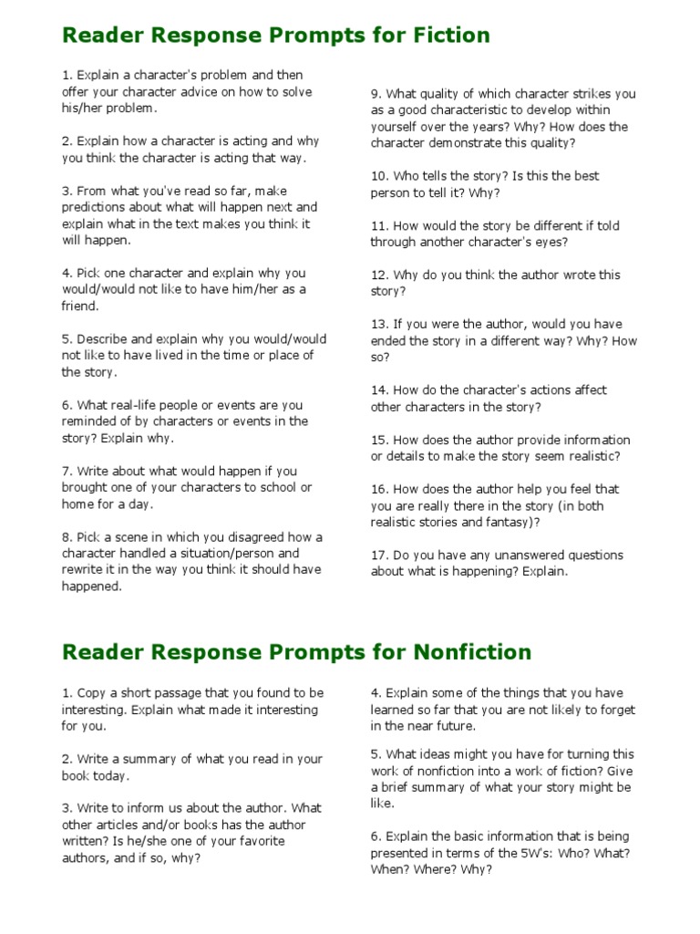 Reader Response Prompts | PDF