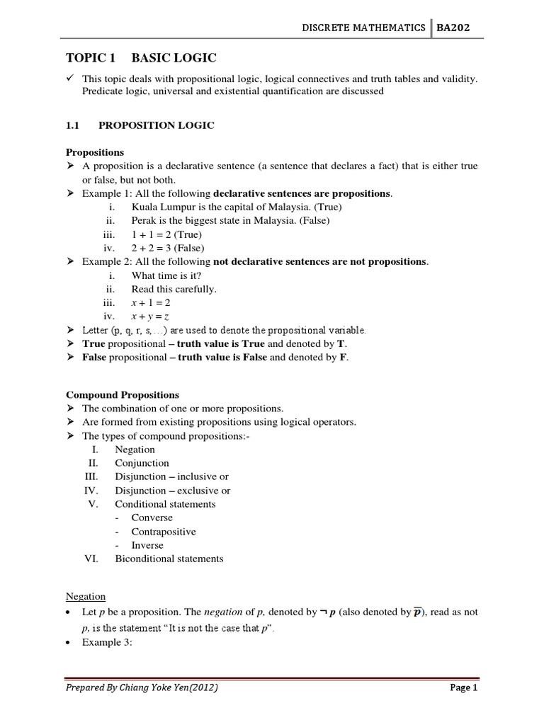 Discrete Mathematics Basic Logic 1 1 | PDF | Theoretical Computer ...