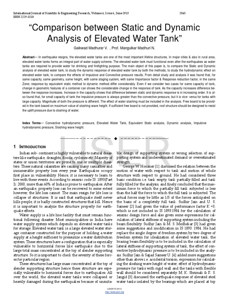 Comparison Between Static and Dynamic Analysis of Elevated Water Tank ...