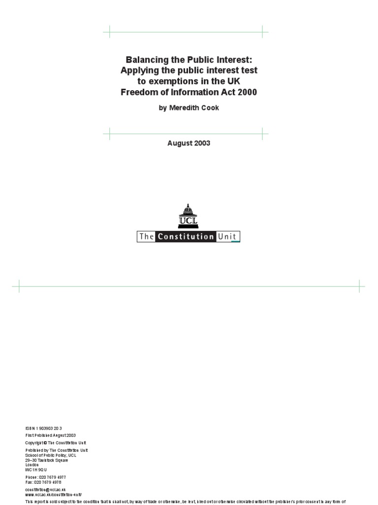 Balancing The Public Interest - Applying The Public Interest Test To ...