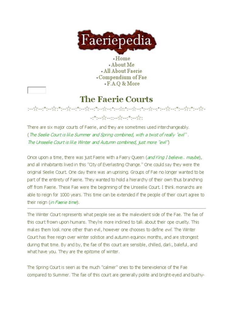 Fae Courts | PDF | Classifications Of Fairies | European Mythology