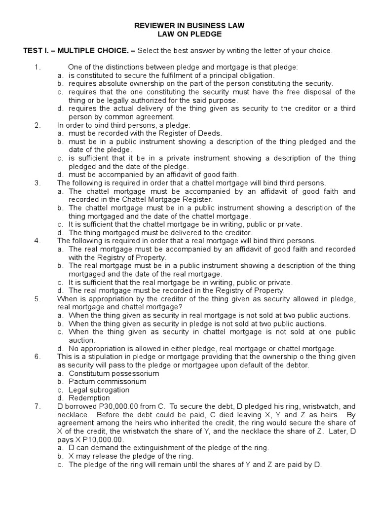 Law On Pledge | PDF | Mortgage Law | Foreclosure