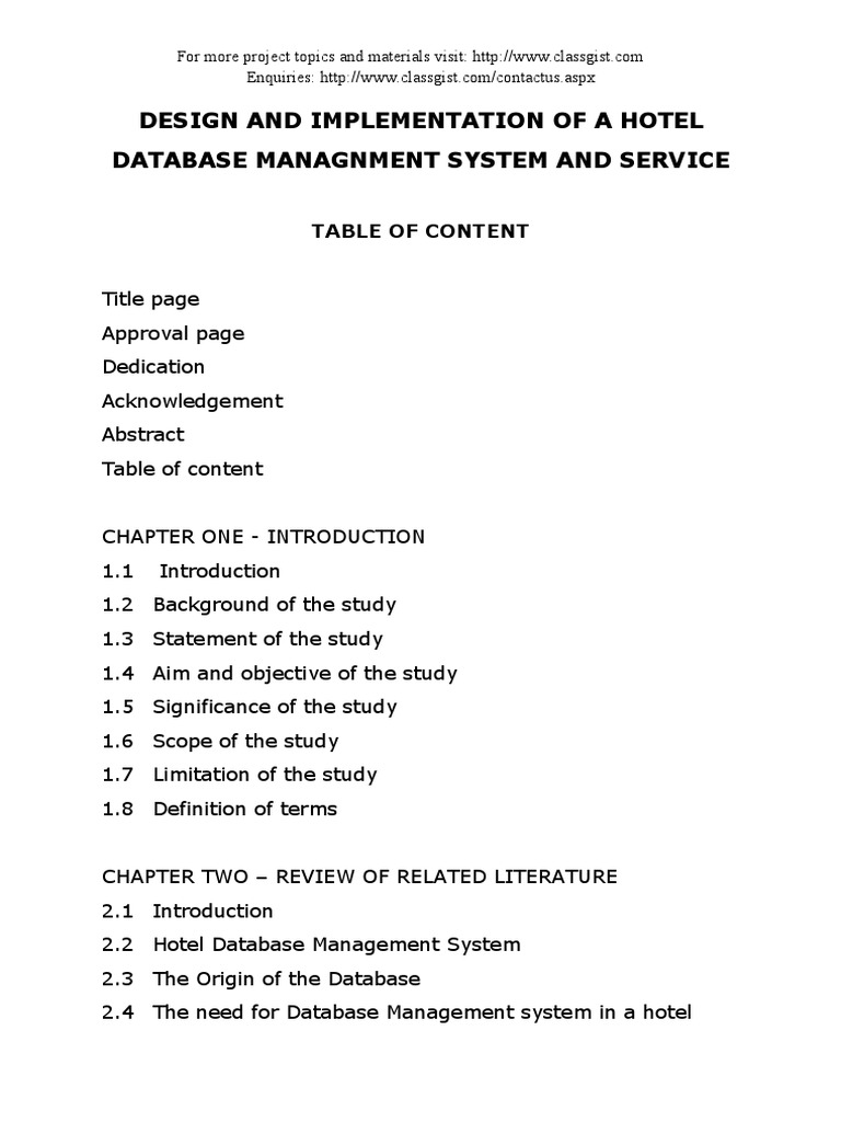 Design and Implementation of A Hotel Database Managnment System and ...